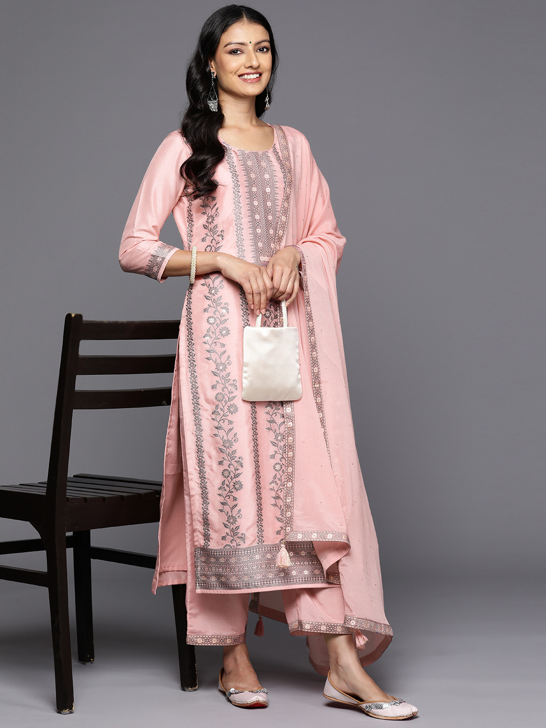 Buy Libas Floral Regular Kurta With Trousers & Dupatta - Kurta Sets for ...