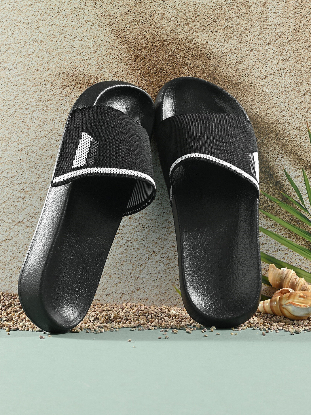 Buy Mast & Harbour Men Black & White Comfort Foam Sliders - Flip Flops ...