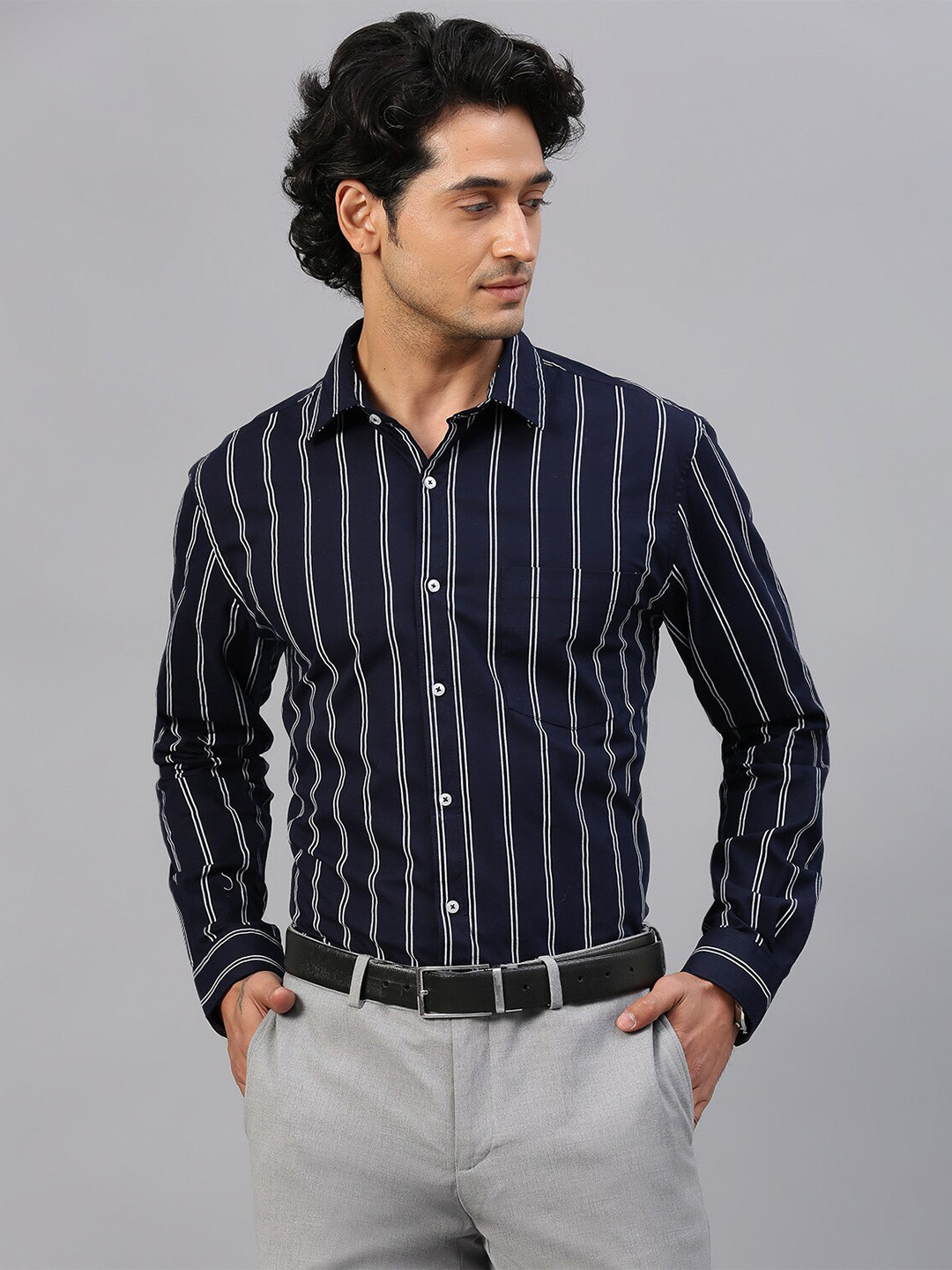 Buy FTX Men Standard Striped Spread Collar Pure Cotton Formal Shirt ...