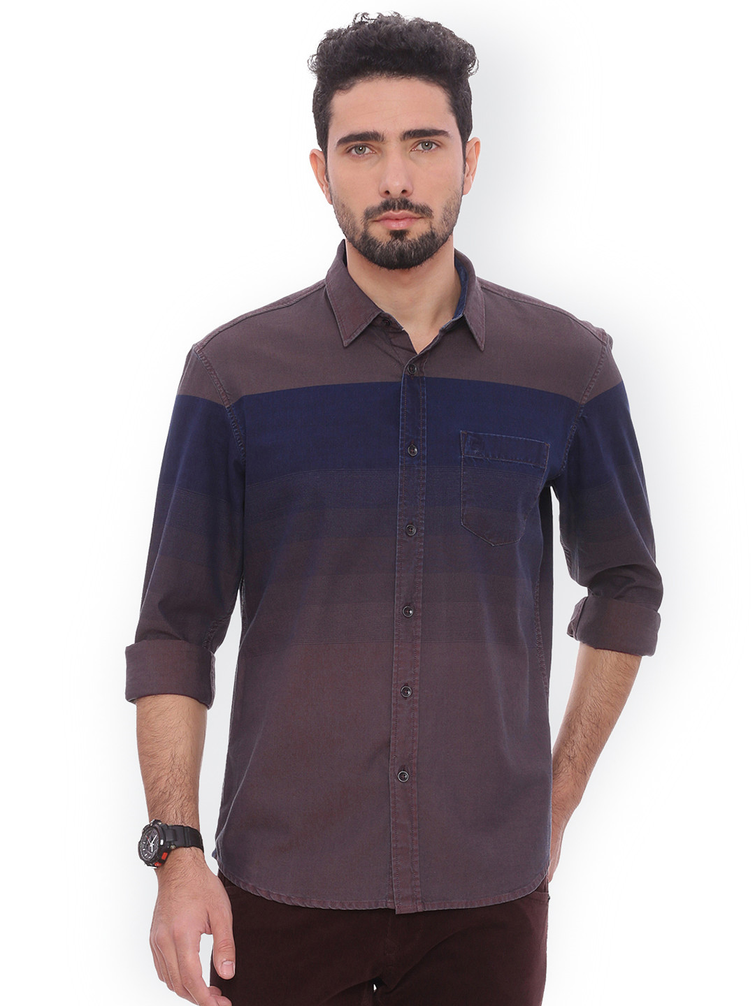 Buy Basics Men Brown Slim Fit Striped Casual Shirt - Shirts for Men ...