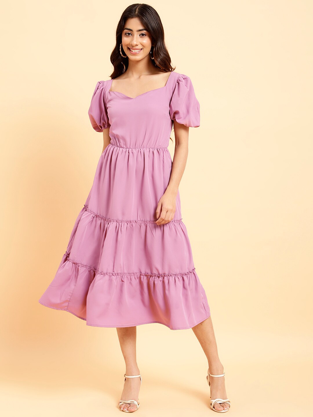 Buy Mint Street Puff Sleeve Crepe A Line Midi Dress Dresses For Women