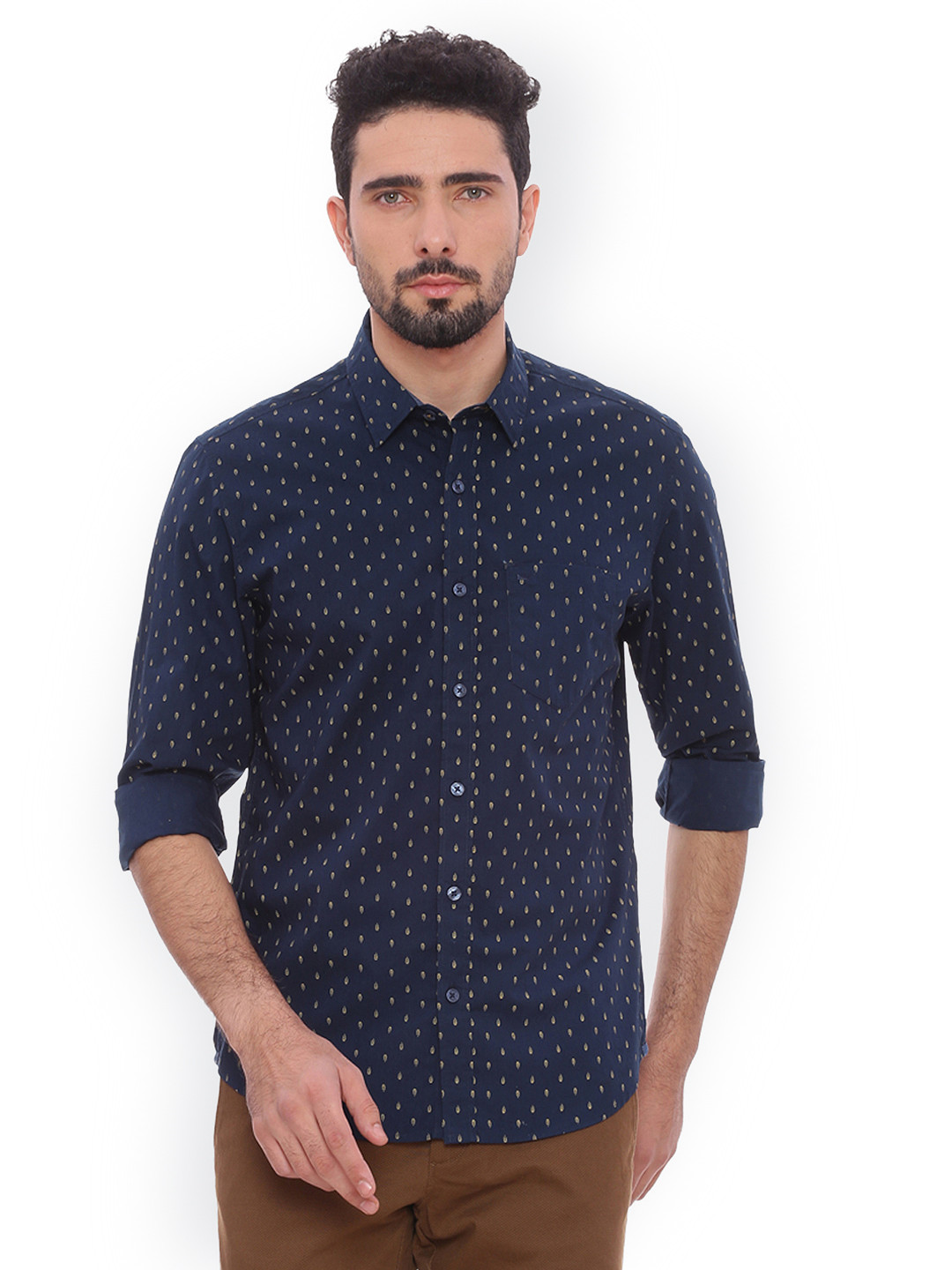 Buy Basics Men Navy Blue Slim Fit Printed Casual Shirt - Shirts for Men ...