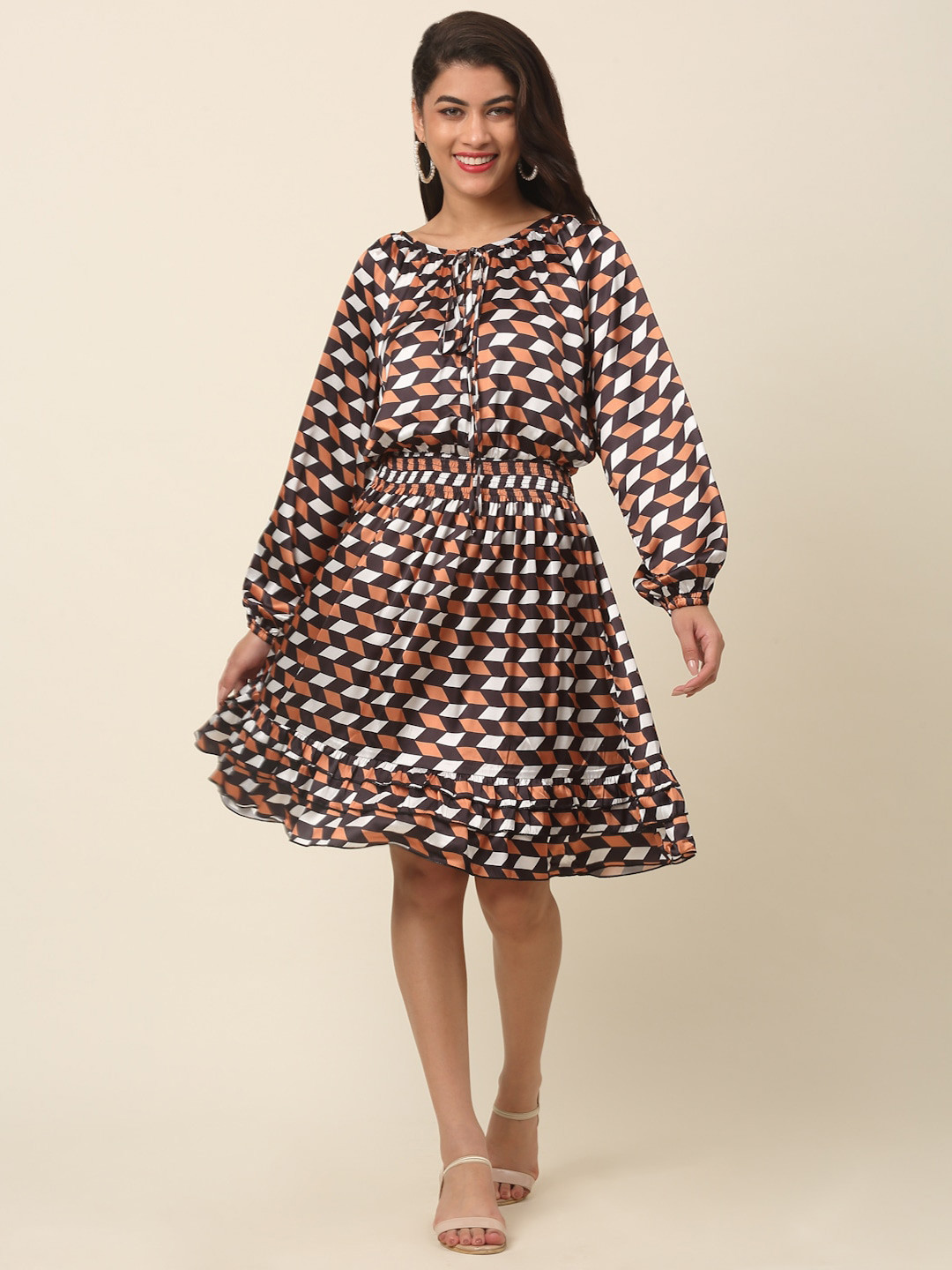 Buy PlusS Checked Puff Sleeve A Line Dress - Dresses for Women 23097894 ...