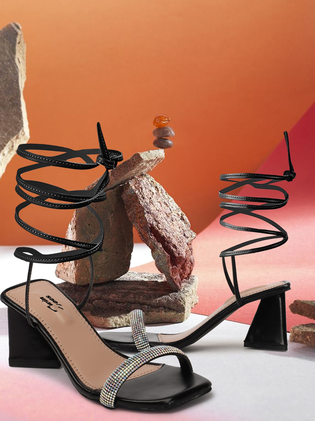 Buy TWIN TOES High Top Embellished Open Toe Block Gladiators With Lace ...