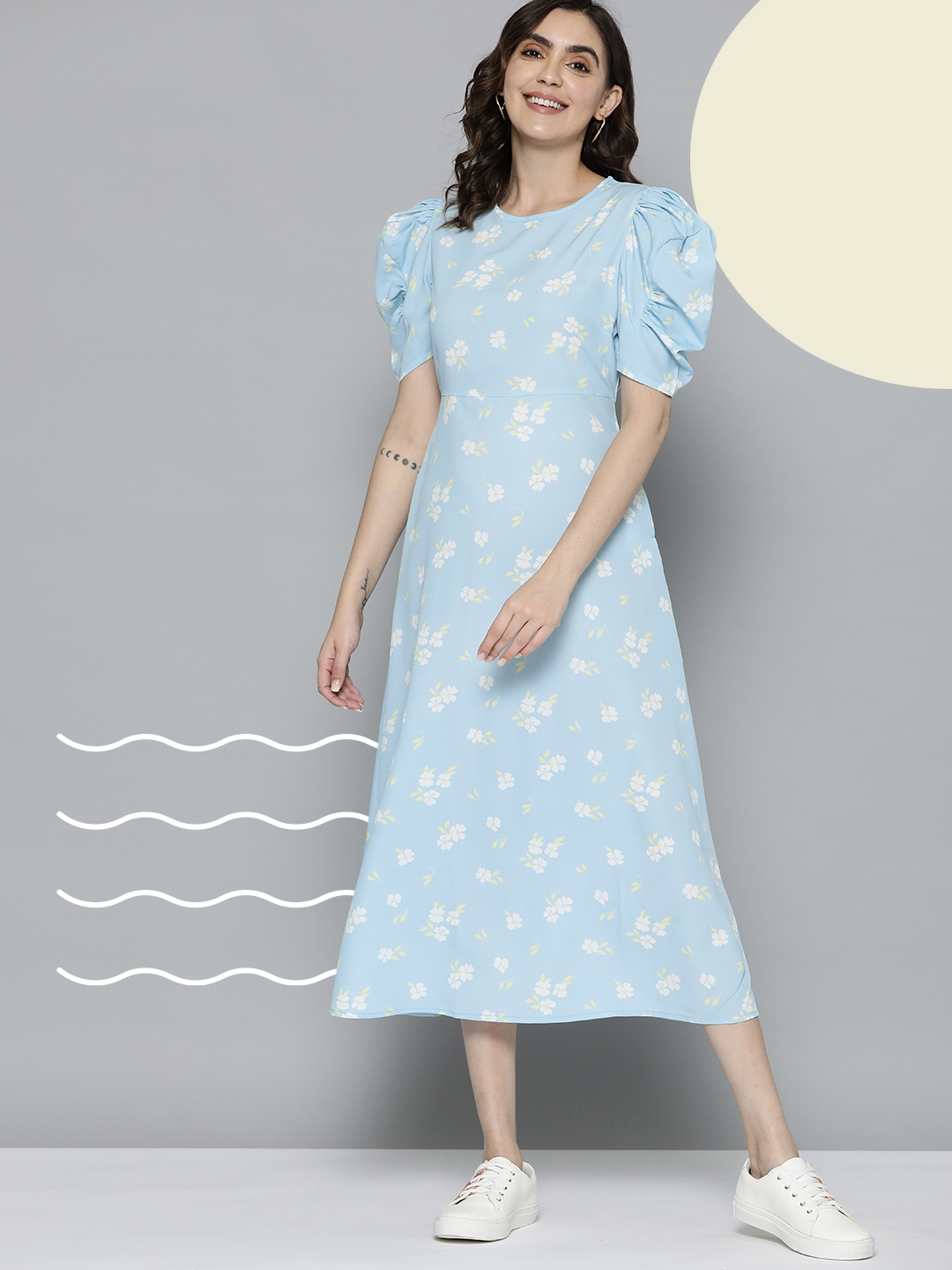 Buy Mast And Harbour Floral Print Puff Sleeves A Line Midi Dress