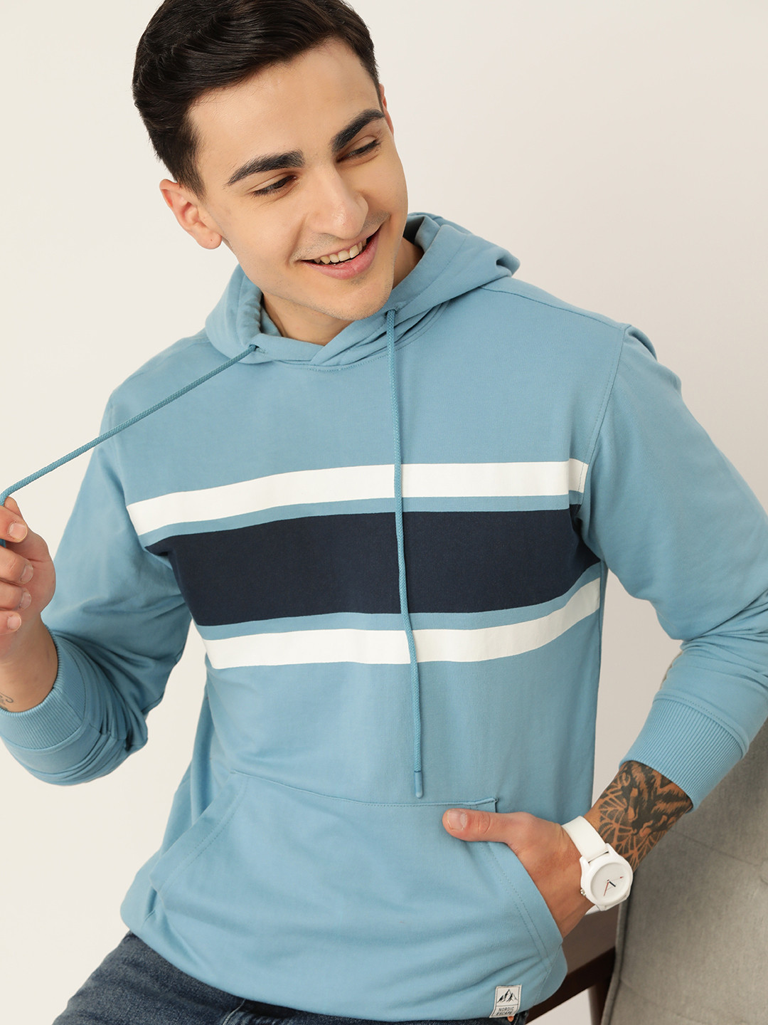 Buy Mast & Harbour Striped Hooded Sweatshirt - Sweatshirts for Men ...