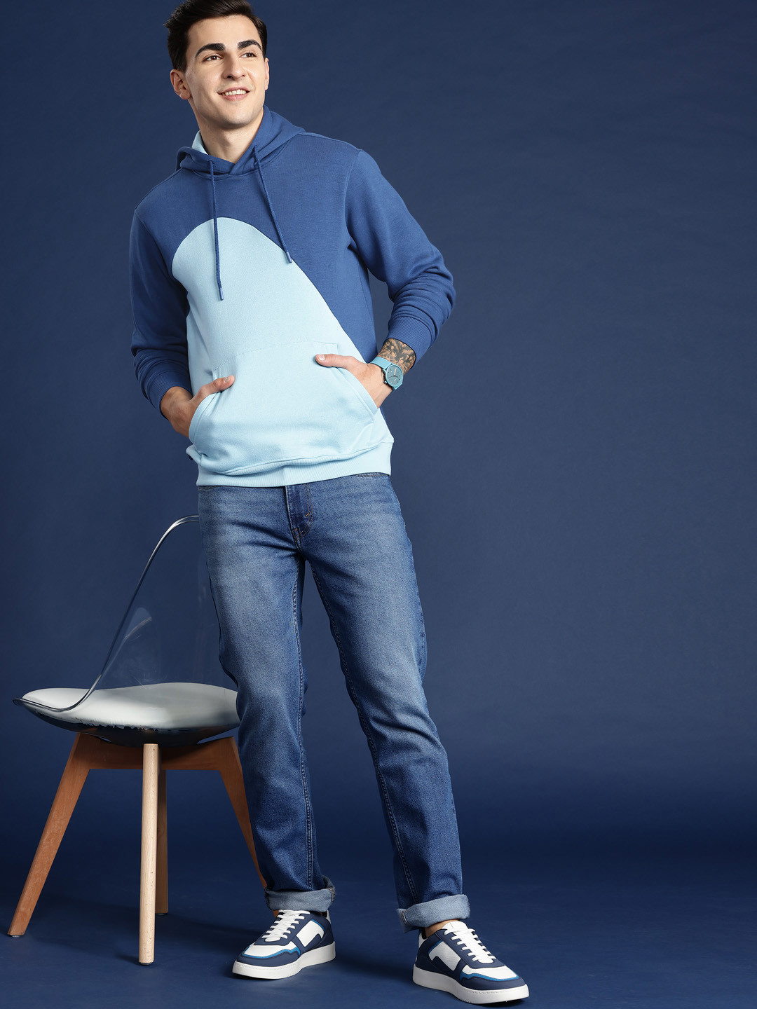 Buy Mast & Harbour Solid Colourblocked Hooded Sweatshirt - Sweatshirts ...