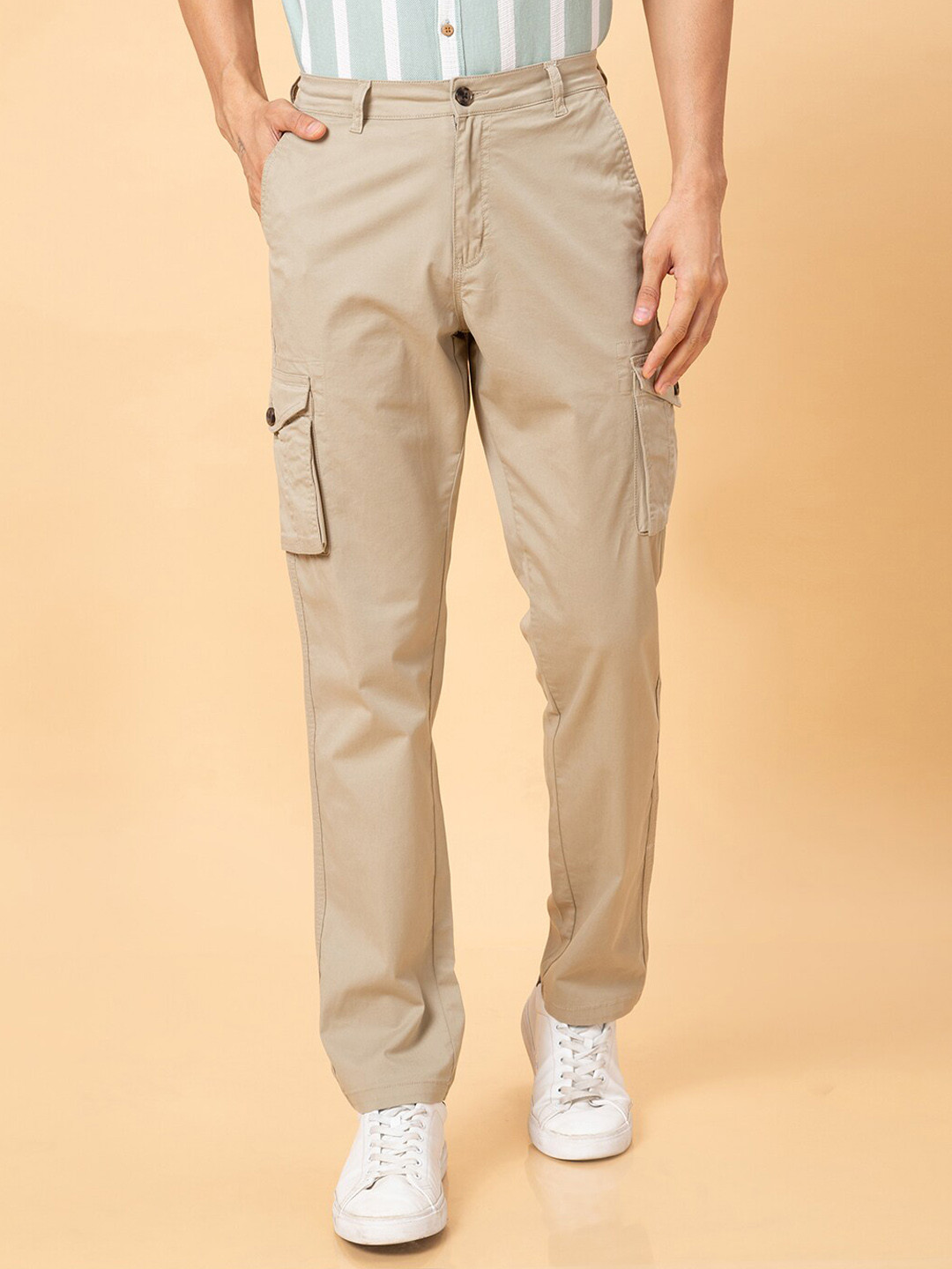 Buy Globus Mid Rise Slim Fit Flat Front Cargo Trousers - Trousers for ...