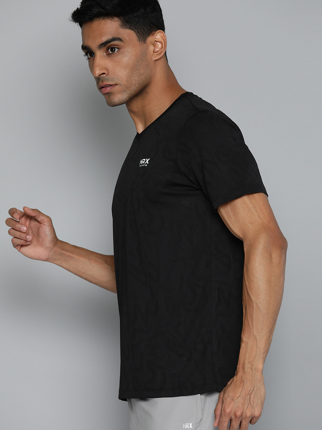 Buy HRX By Hrithik Roshan Brand Logo Printed V Neck Rapid Dry Sports T ...