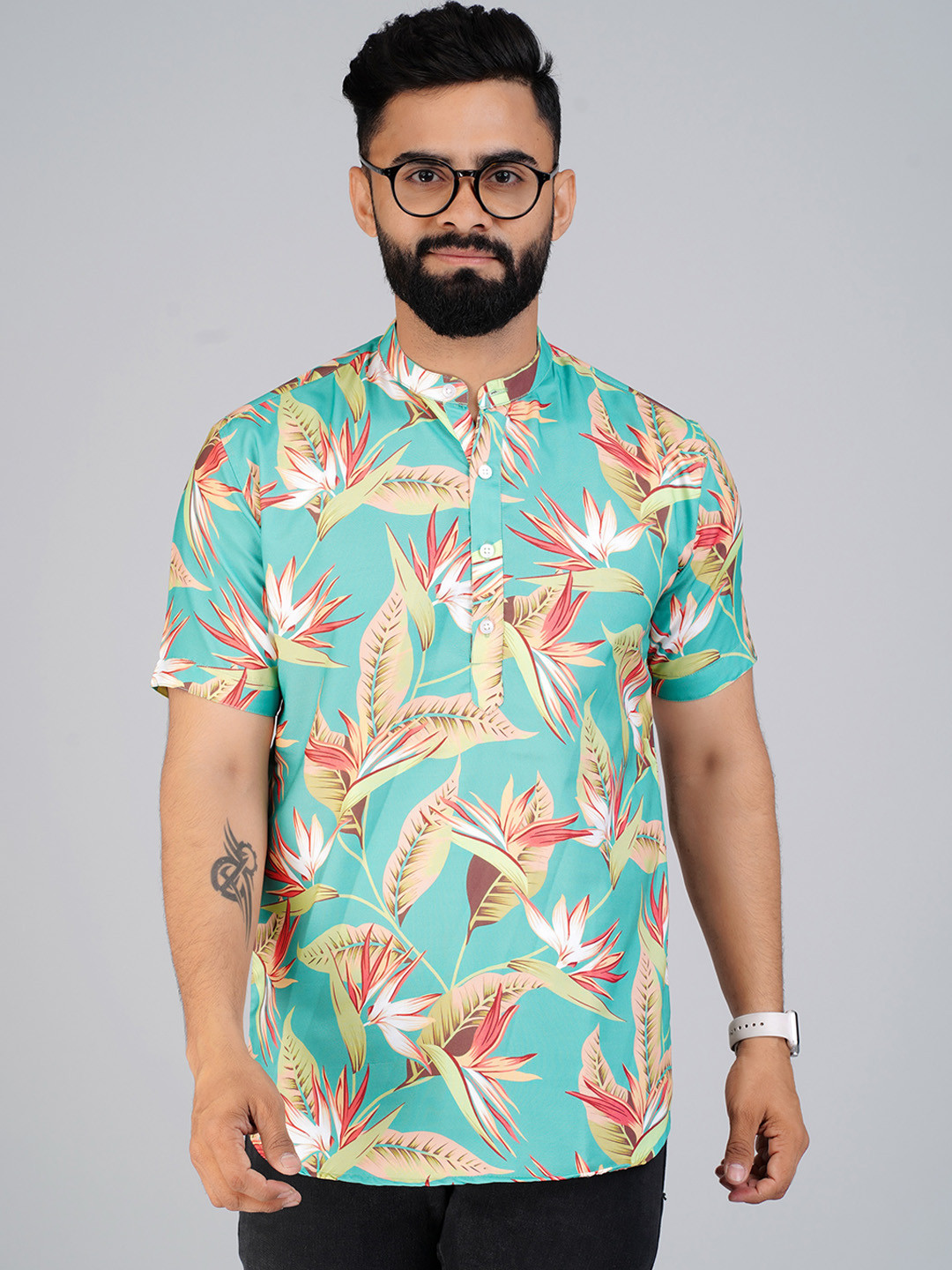 Buy Elepants Mandarin Collar Tropical Printed Half Kurta - Kurtas for ...