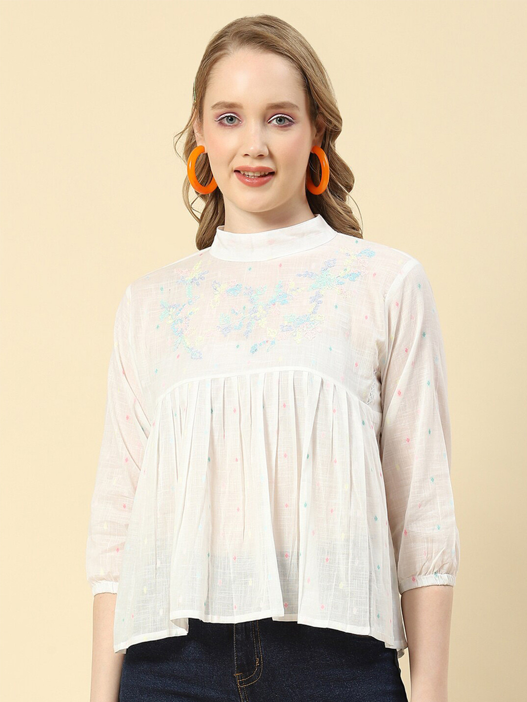Buy Monte Carlo Floral Embroidered High Neck Empire Top - Tops for ...
