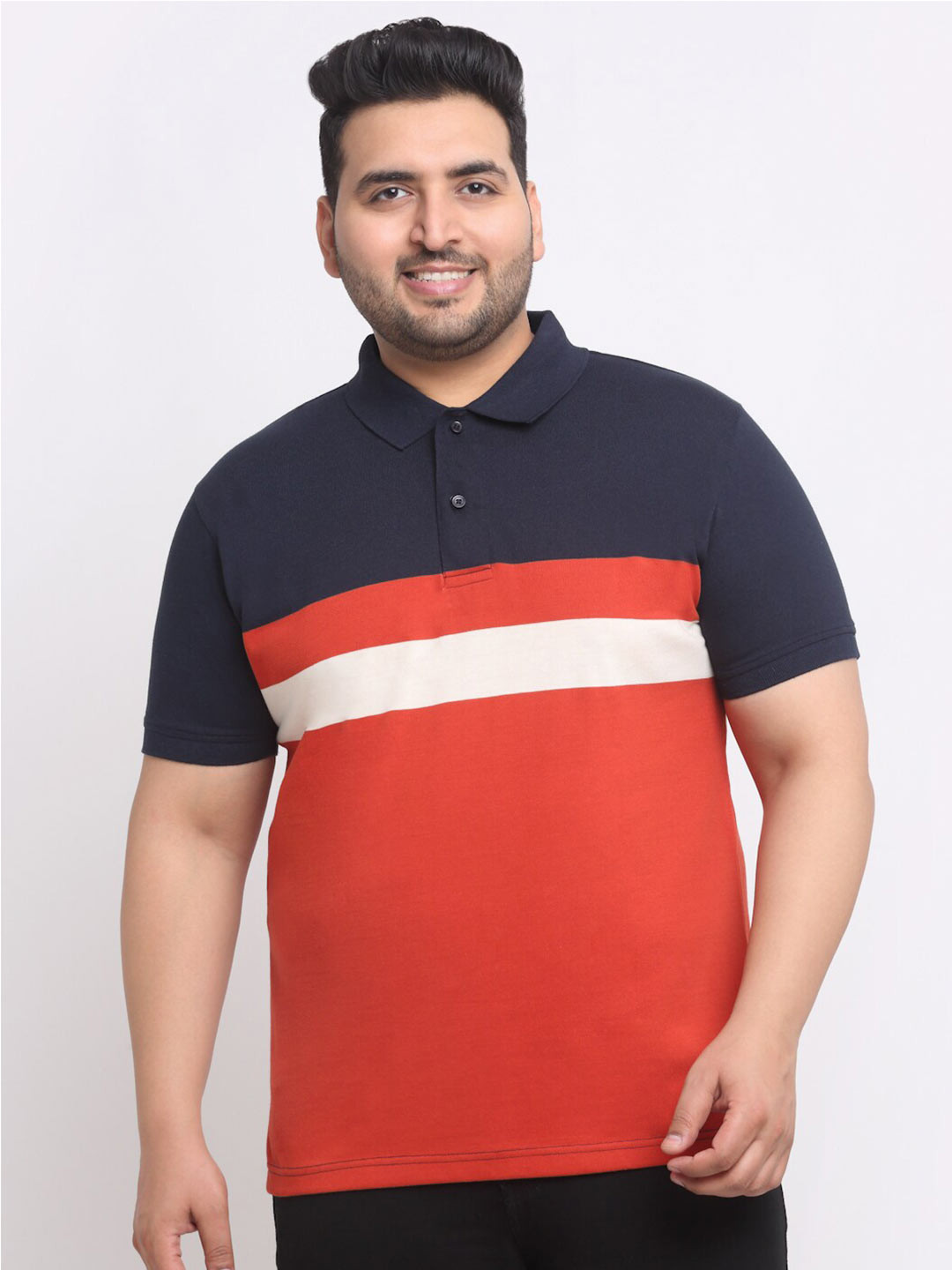 Buy PlusS Plus Size Rust Striped Polo Collar Cotton T Shirt - Tshirts ...