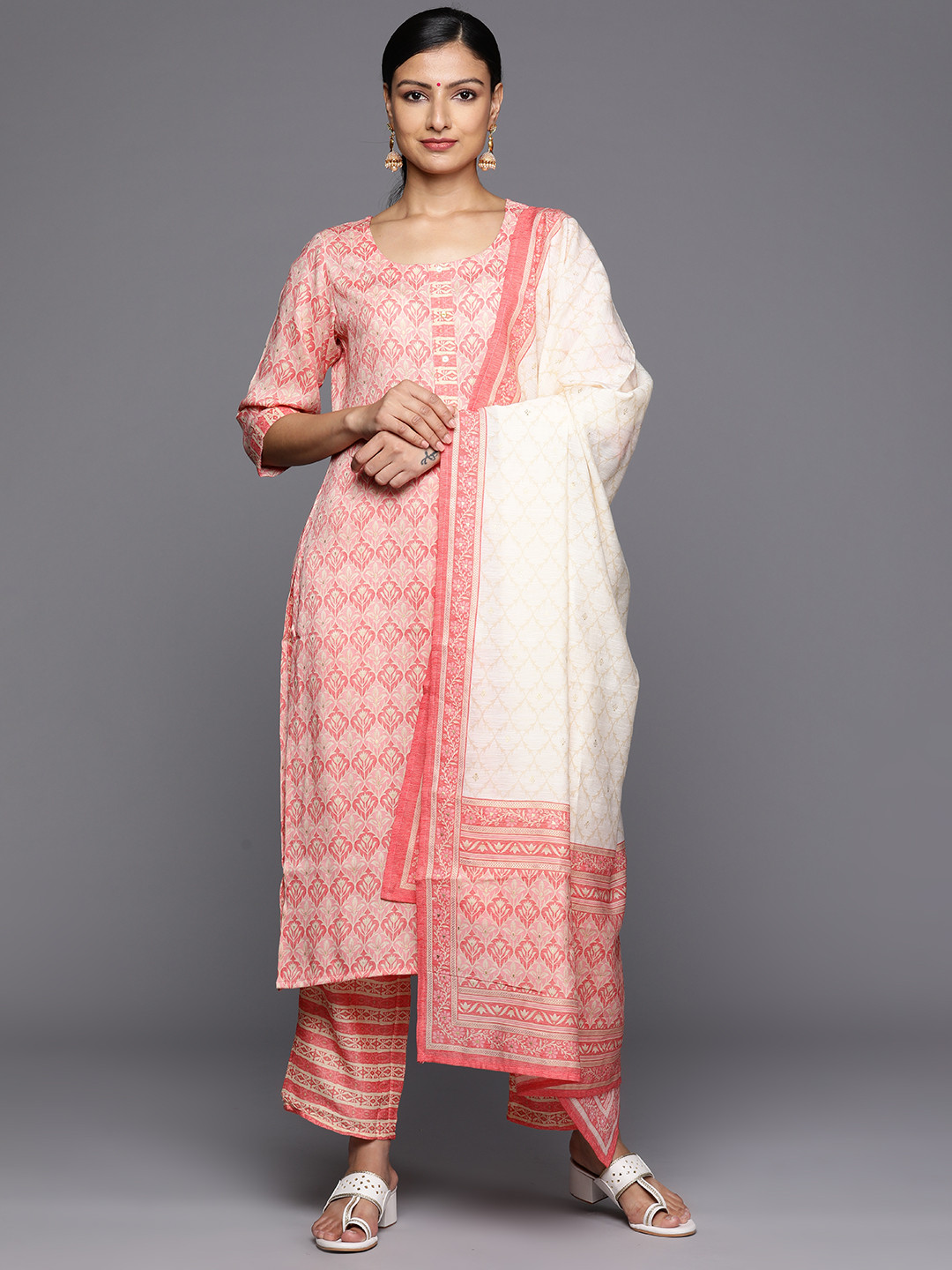 Buy Libas Ethnic Motifs Printed Regular Kurta With Trousers & Dupatta ...