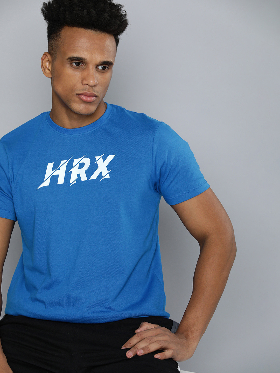Buy HRX By Hrithik Roshan Men Brand Logo Printed Pure Cotton T Shirt ...