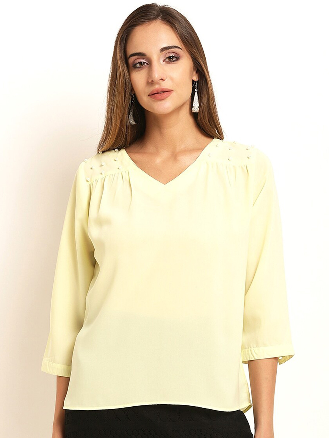 Buy RARE Yellow V Neck Studded Top - Tops for Women 23118090 | Myntra