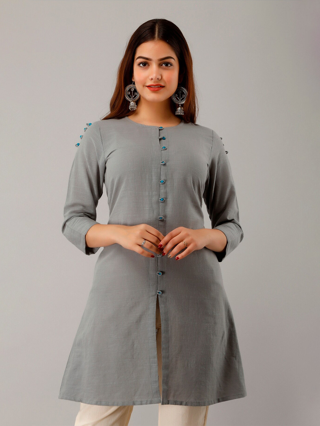 Buy HERE&NOW Grey Front Slit A Line Kurti - Kurtis for Women 23118148 ...