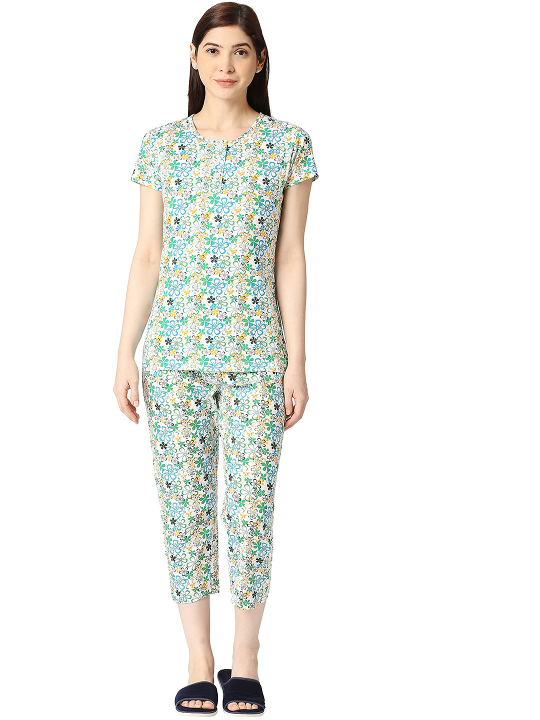 Buy Zebu Floral Printed Pure Cotton Night Suit - Night Suits for Women ...