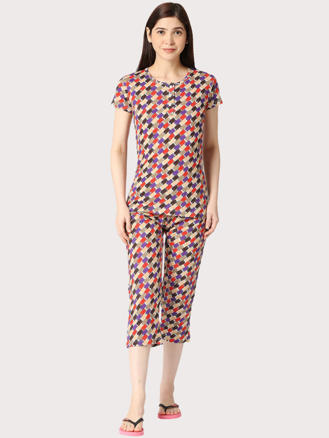 Buy Zebu Geometric Printed Pure Cotton Night Suit - Night Suits for ...