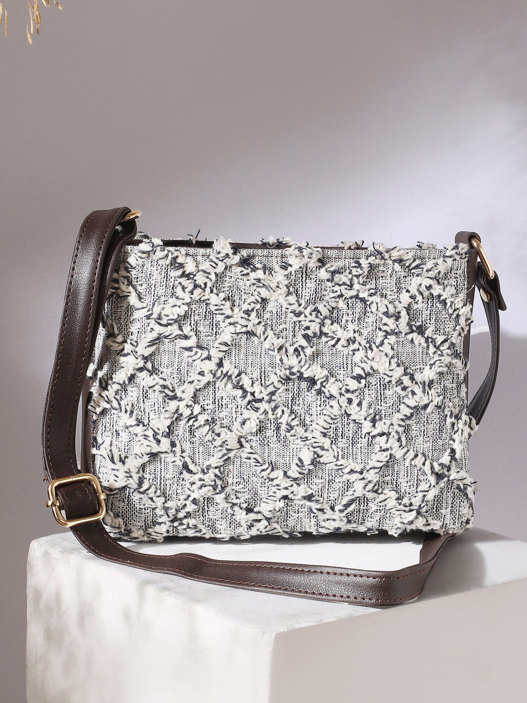 Buy DEEBACO Textured Embroidered Structured Sling Bag - Handbags for ...