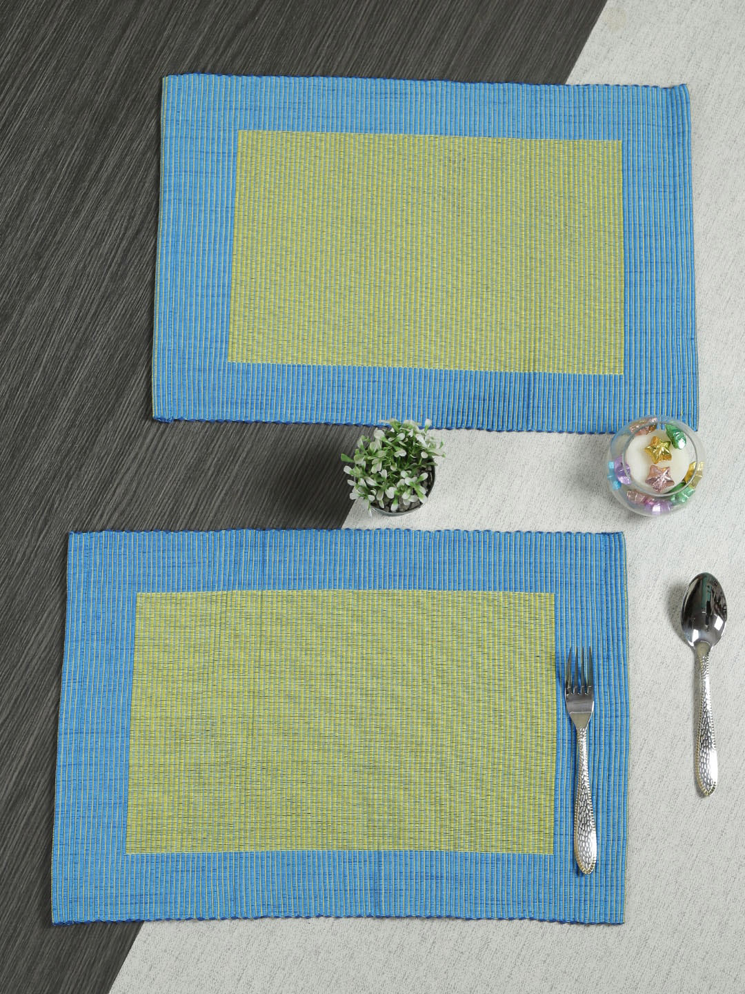 Buy Soumya Turquoise Blue & Green 6 Pieces Printed Cotton Table ...