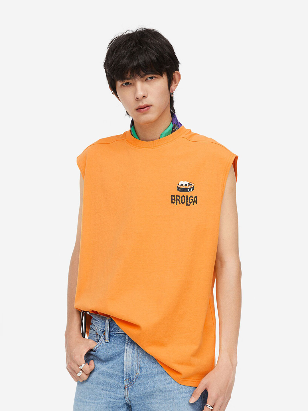 Buy H M Men Loose Fit Printed Pure Cotton Vest Top Tshirts For Men