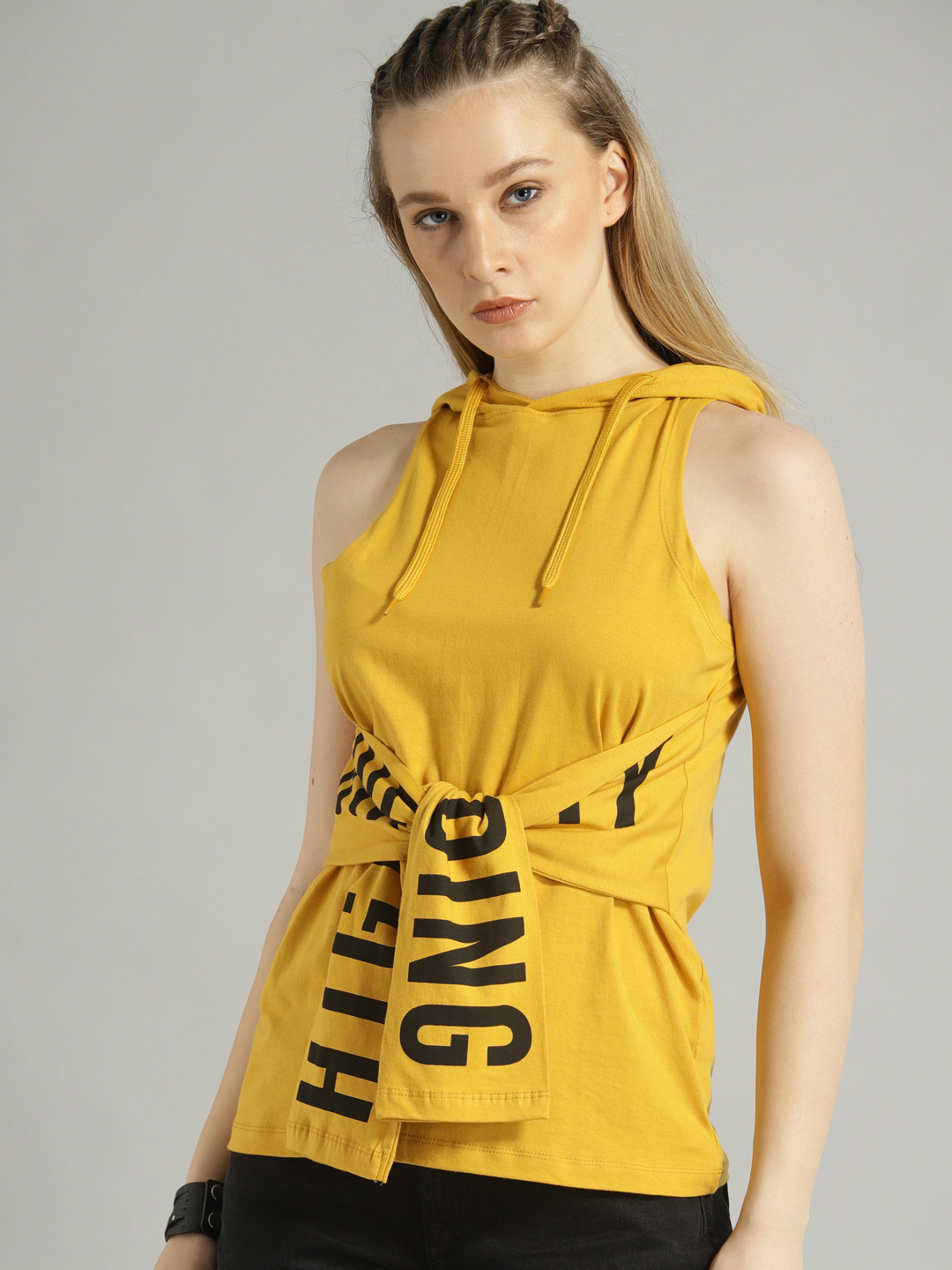 Buy Roadster Women Mustard Yellow Printed Pure Cotton Top - Tops for ...