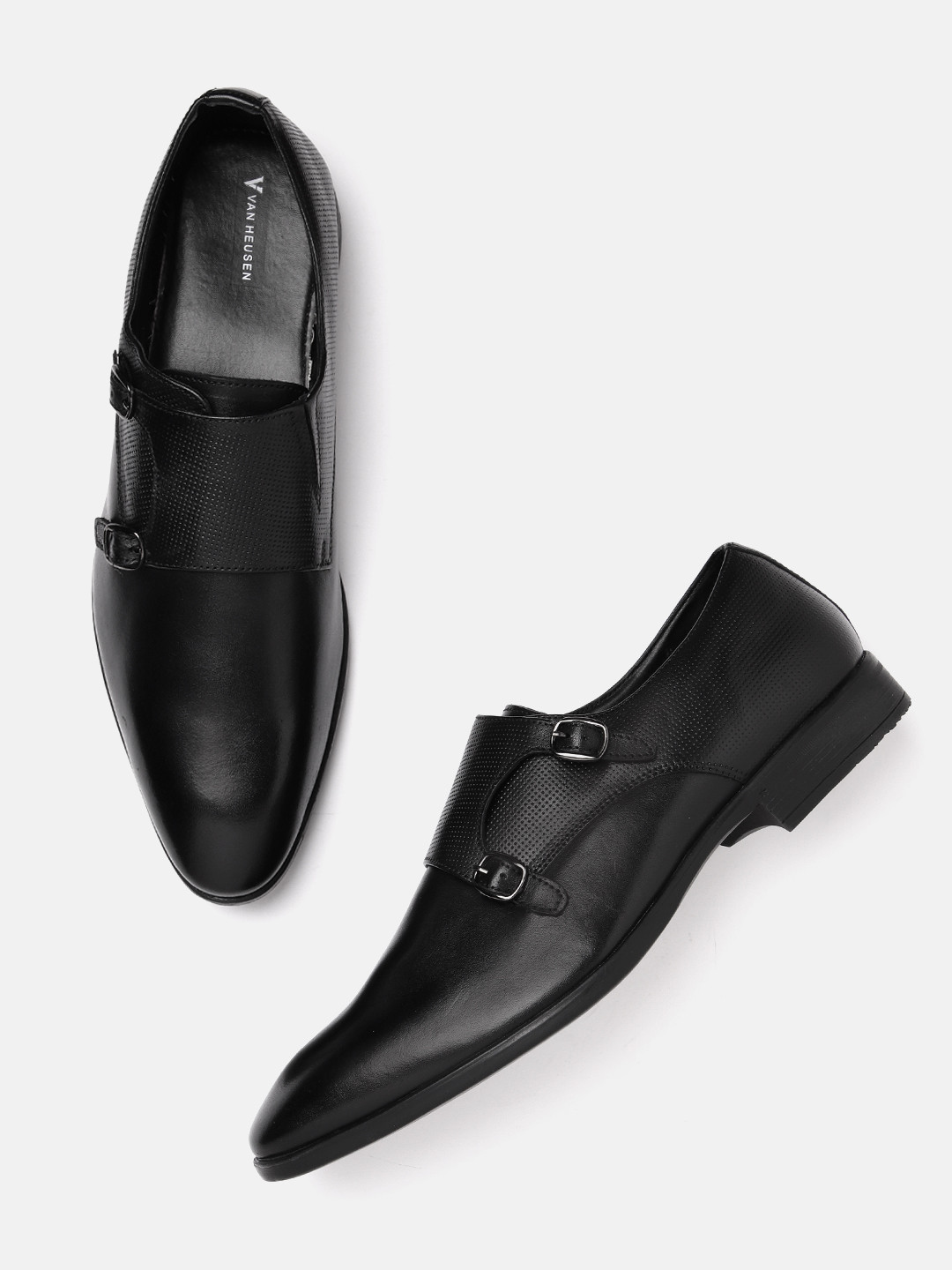 Buy Van Heusen Men Leather Textured Formal Monks - Formal Shoes for Men ...