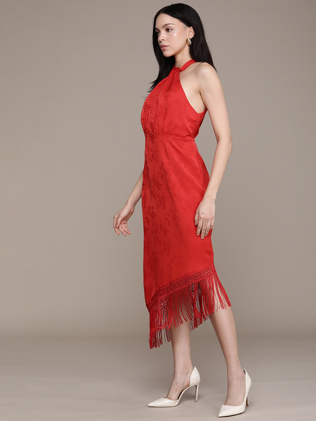 Buy French Connection Floral Print Halter Neck Frills Sheath Midi Party ...