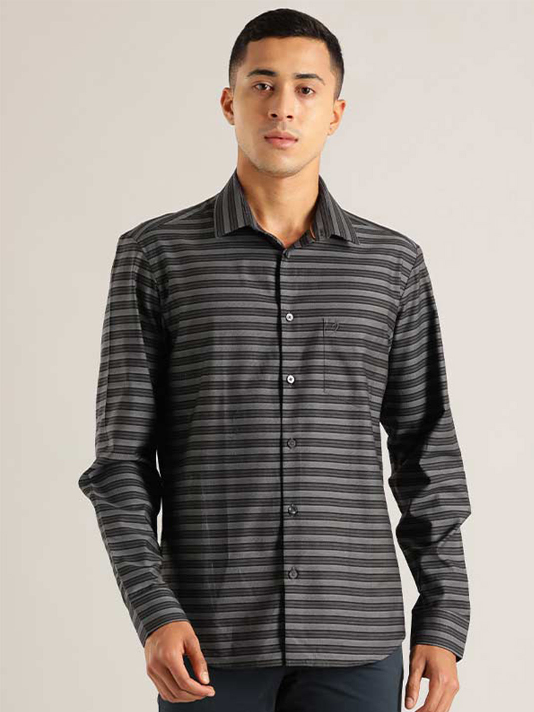 Buy Indian Terrain Chiseled Slim Fit Horizontal Striped Pure Cotton ...