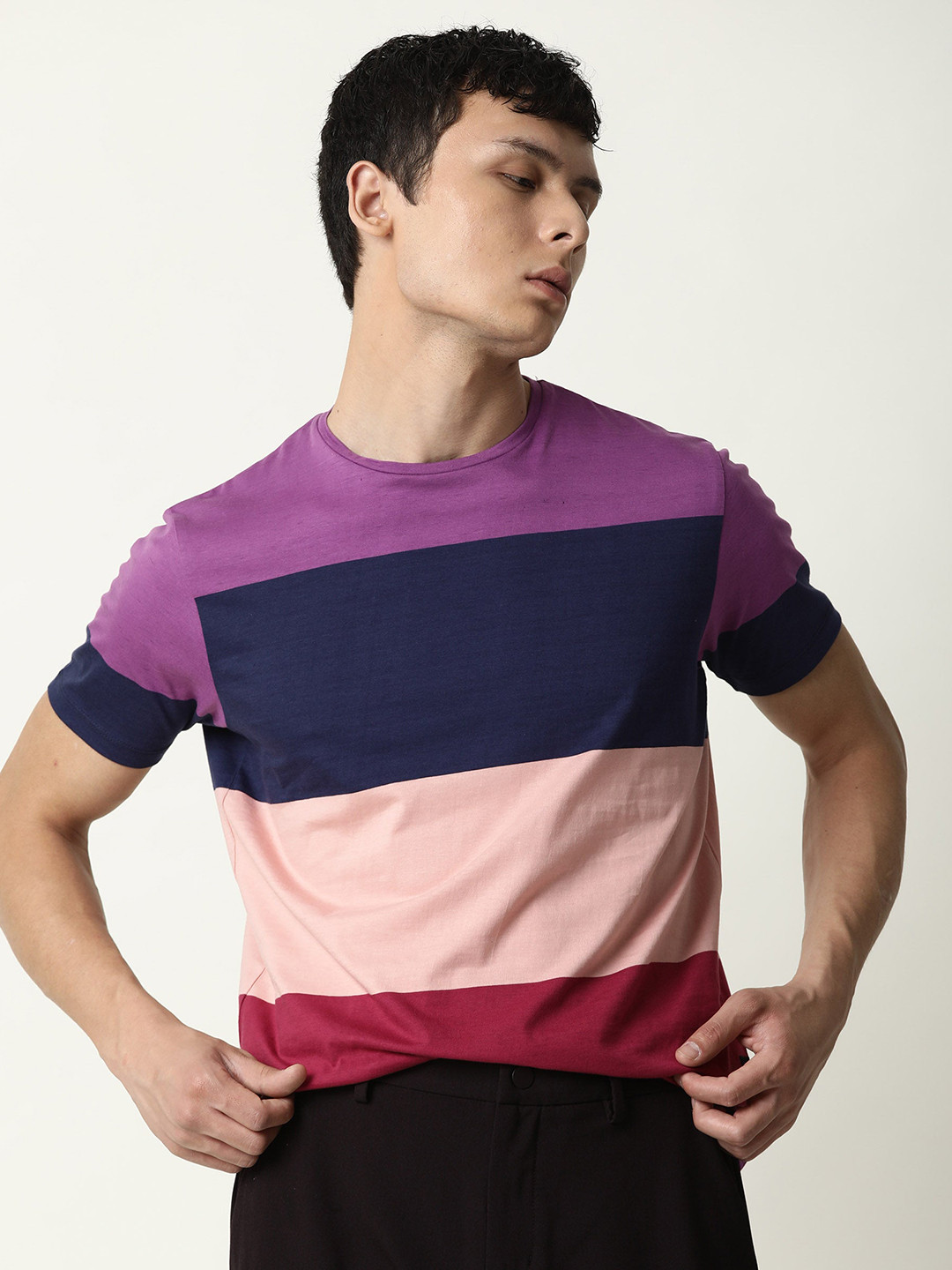 Buy RARE RABBIT Men Lemars Slim Fit Colourblocked Cotton T Shirt ...