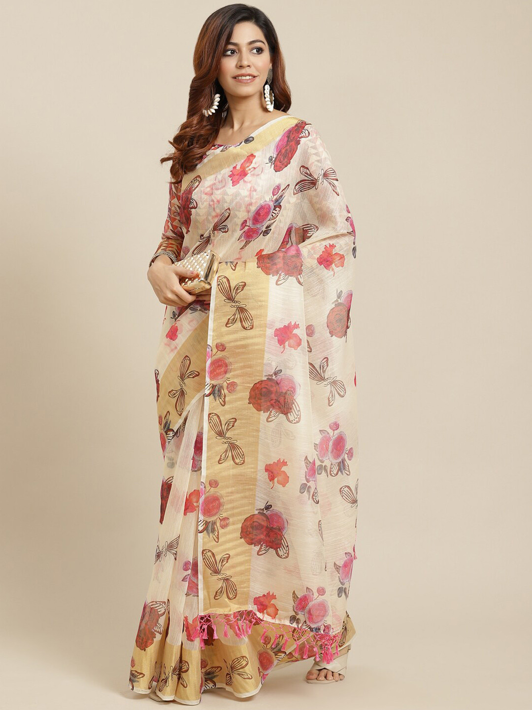 Buy Somras Floral Printed Zari Saree - Sarees for Women 23135700 | Myntra