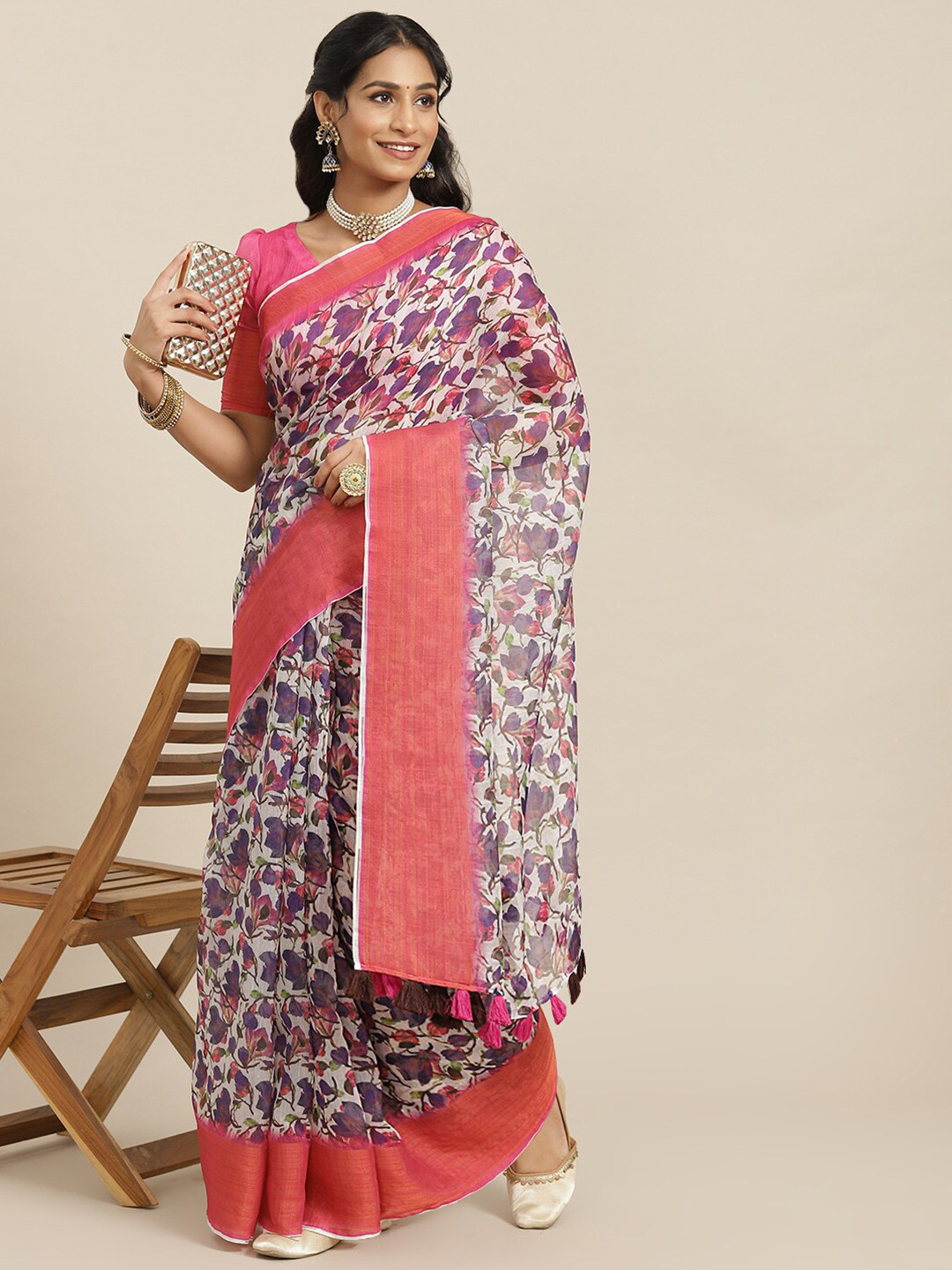 Buy Somras Floral Printed Zari Saree - Sarees for Women 23135720 | Myntra