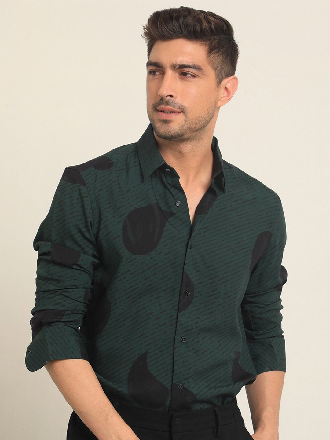 Buy RARE RABBIT Men Palme Slim Fit Abstract Printed Cotton Shirt ...