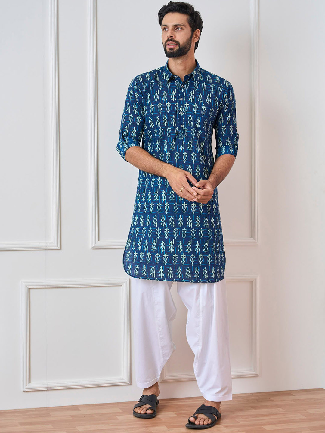 Buy See Designs Ethnic Motif Printed Shirt Collar Pure Cotton Kurta ...