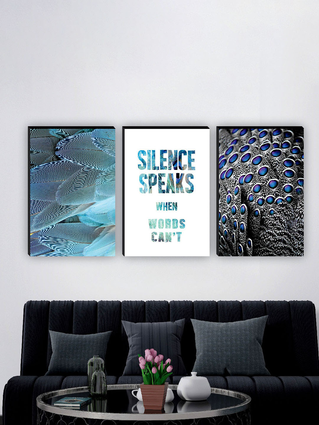 Buy SAF Blue & Black 3 Pieces Motivational Quotes Painting Wall Arts ...