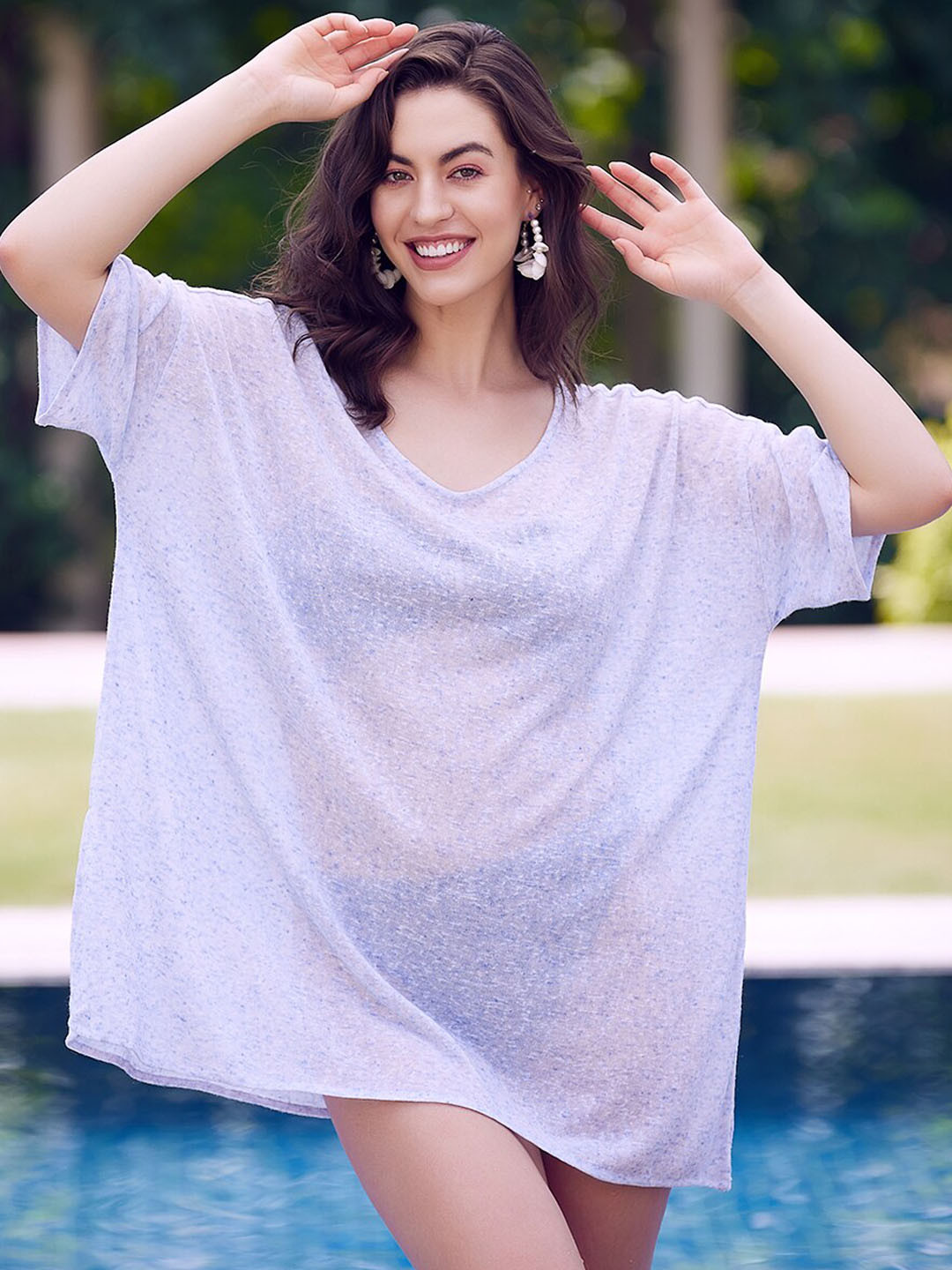 Buy Athena Blue Round Neck Net Cover Up Dress - Swimwear for Women ...