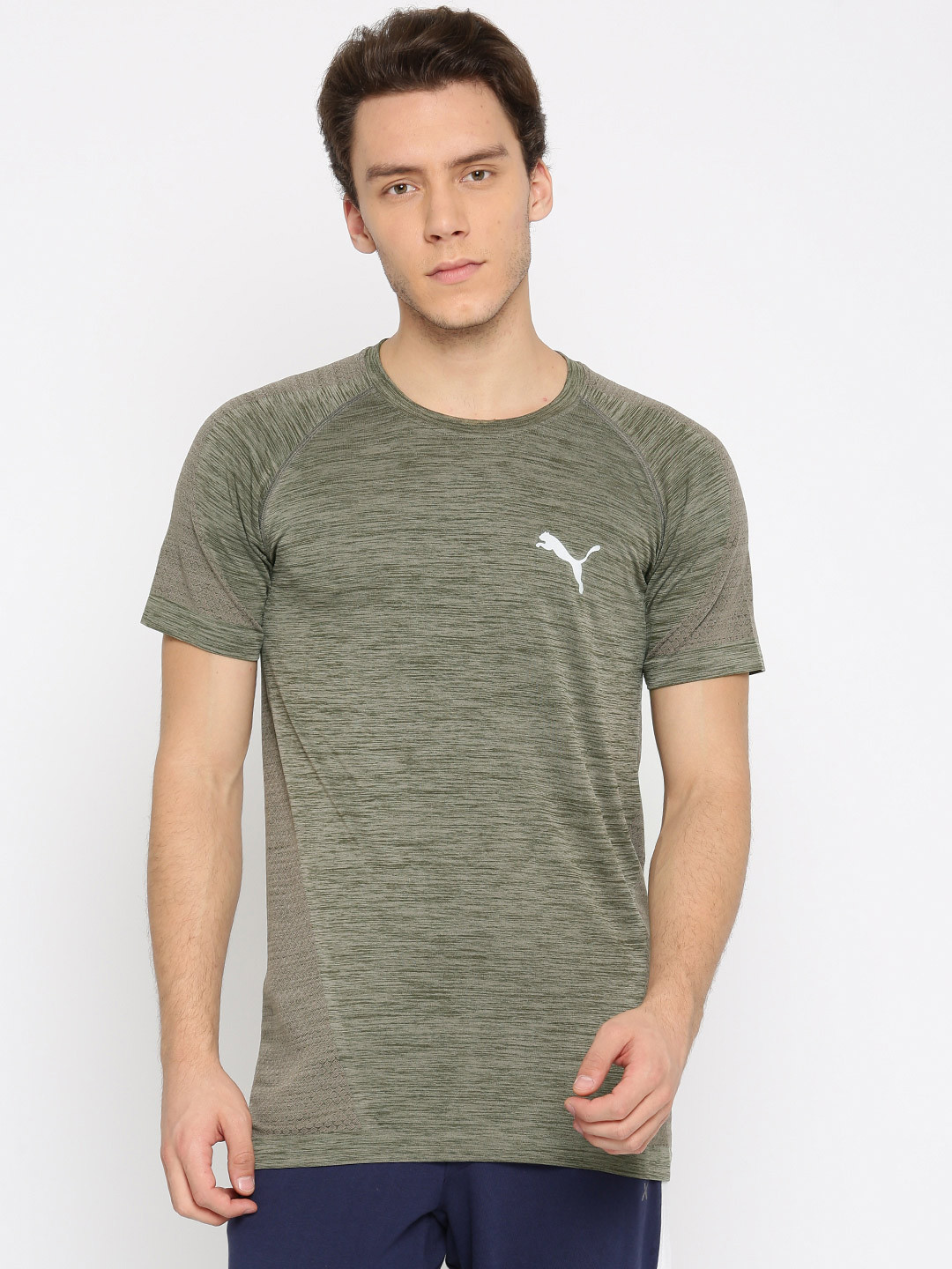 Buy Puma Men Olive Green Solid Round Neck T Shirt - Tshirts for Men ...