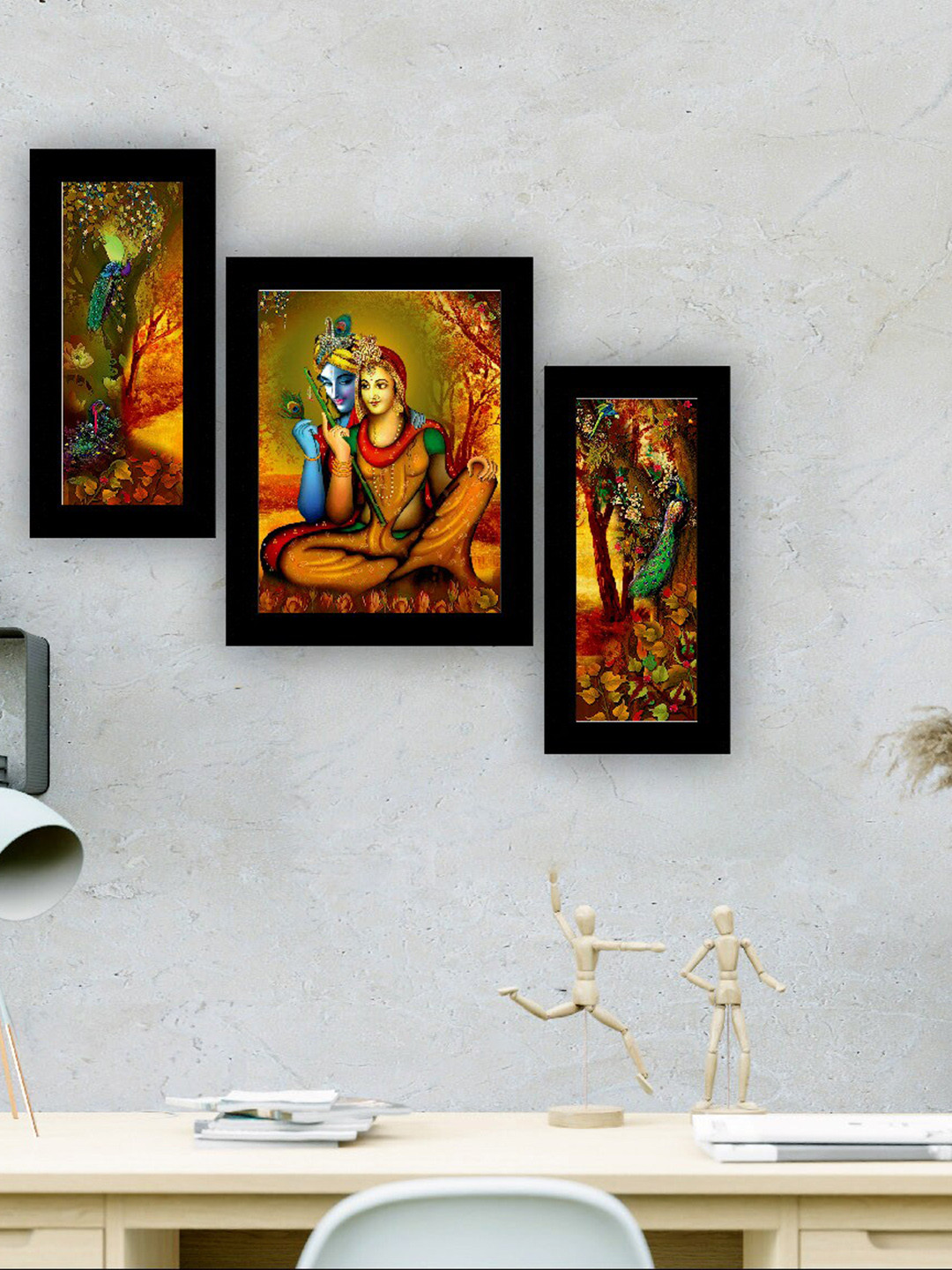 Buy SAF Green & Yellow 3 Pieces Lord Radha Krishna Painting UV Coating ...