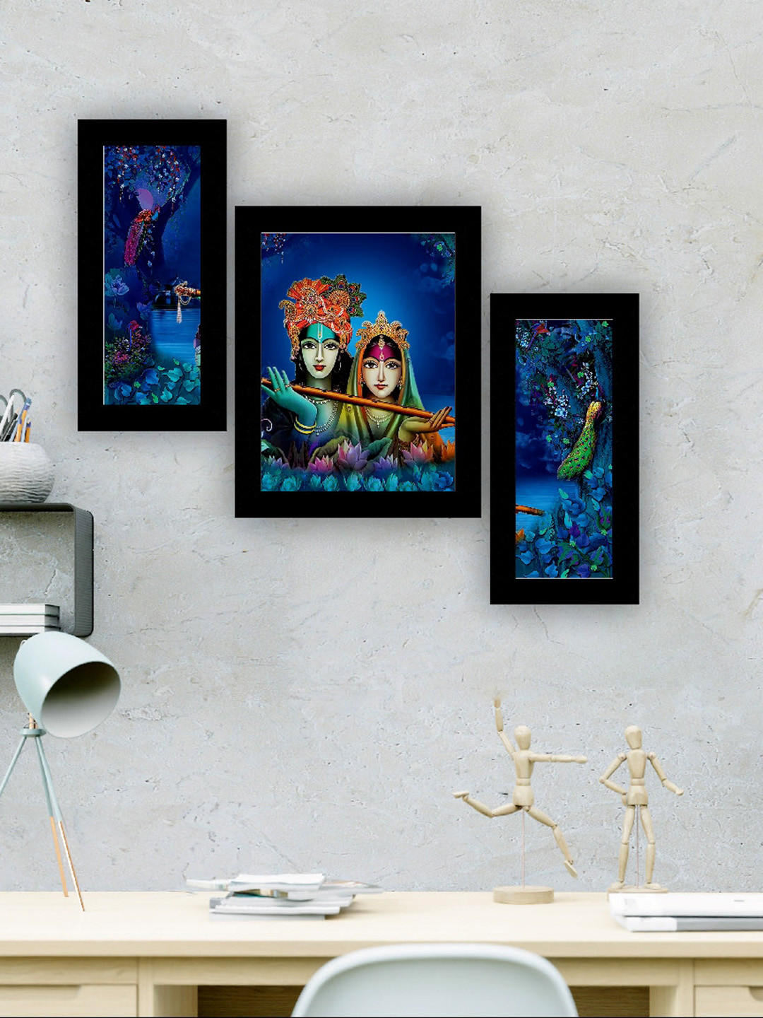 Buy SAF Blue & Pink 3 Pieces Lord Radha Krishna Painting UV Coating ...