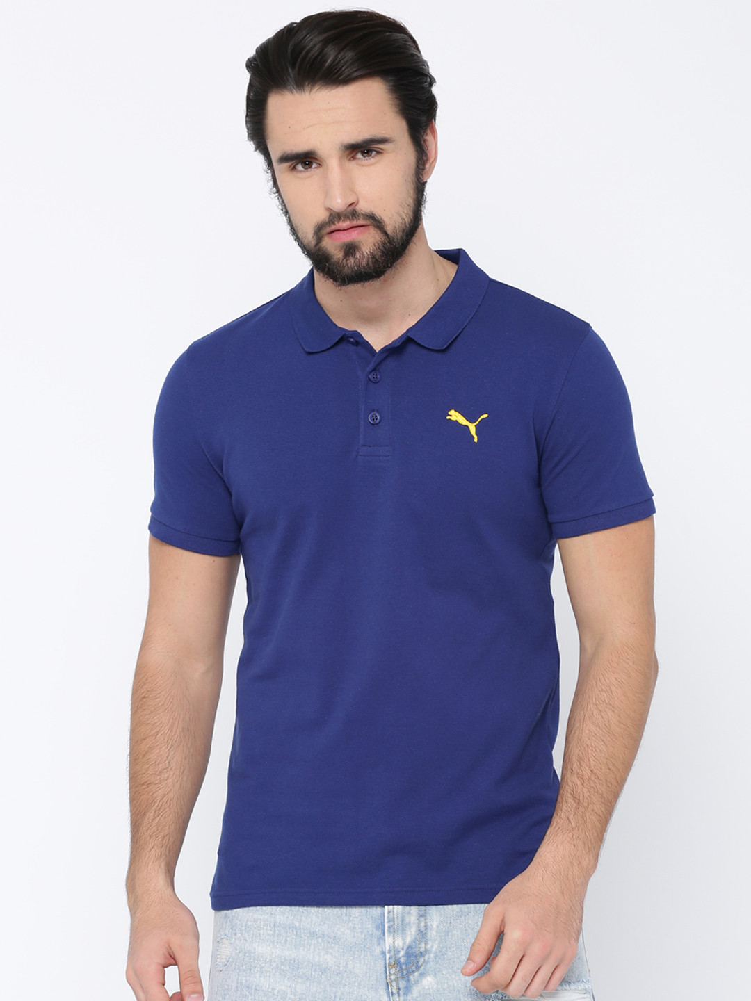 Buy Puma Men Blue Solid Polo Collar Slim Fit T Shirt - Tshirts for Men ...