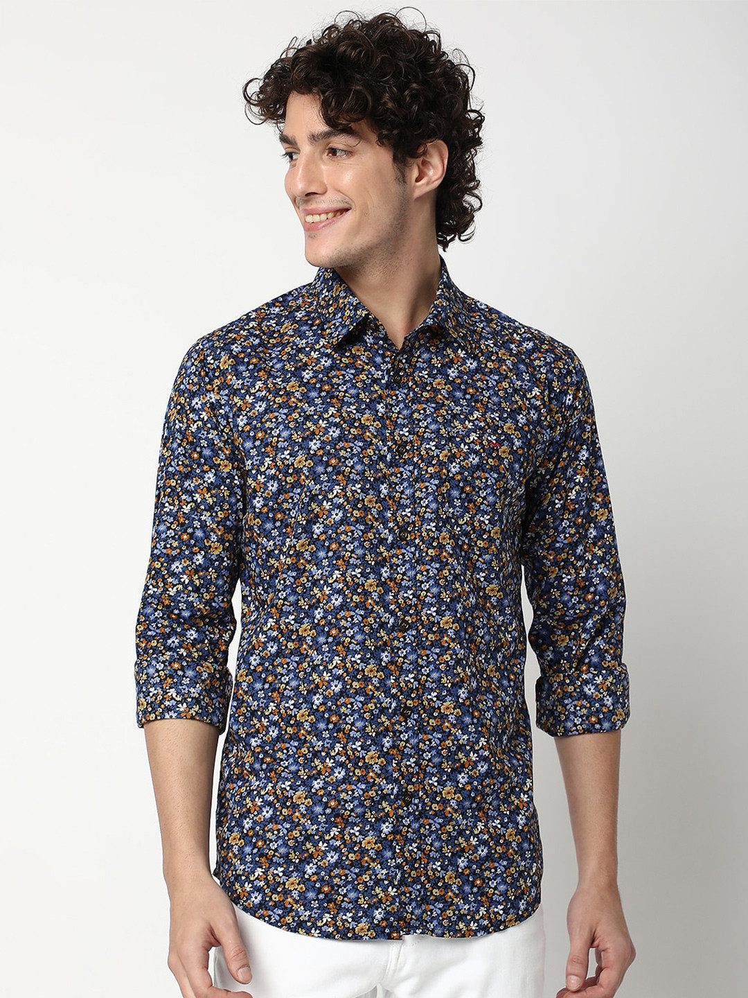 Buy Mufti Slim Fit Floral Printed Pure Cotton Casual Shirt - Shirts for ...