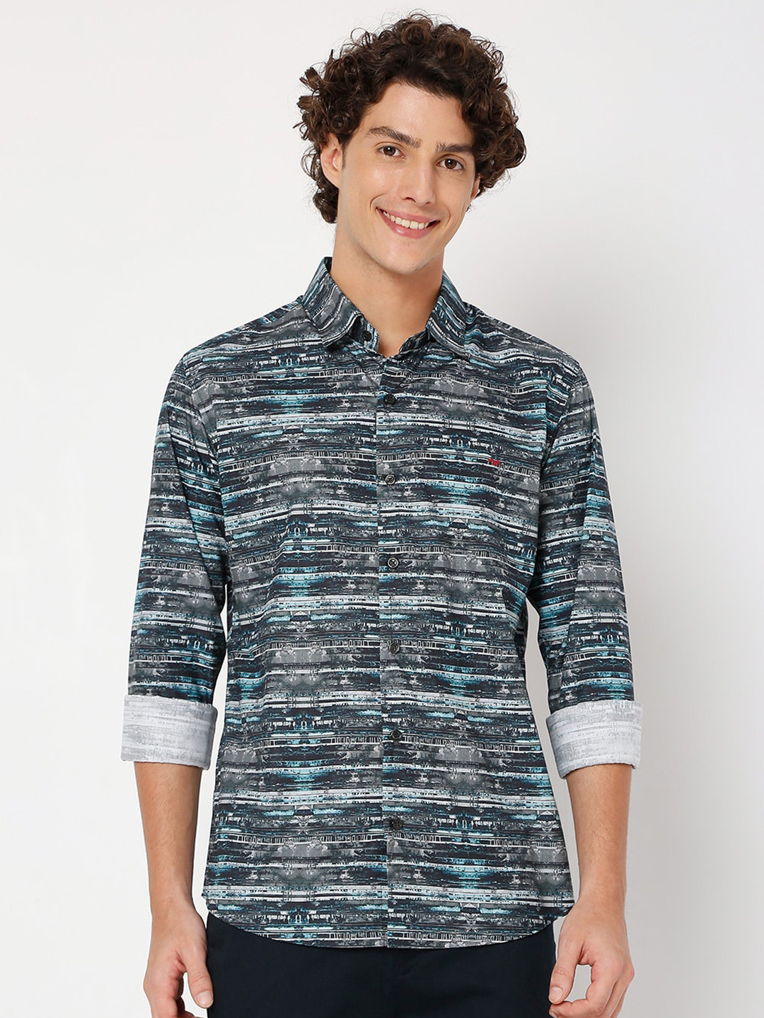 Buy Mufti Slim Fit Abstract Printed Pure Cotton Casual Shirt - Shirts ...