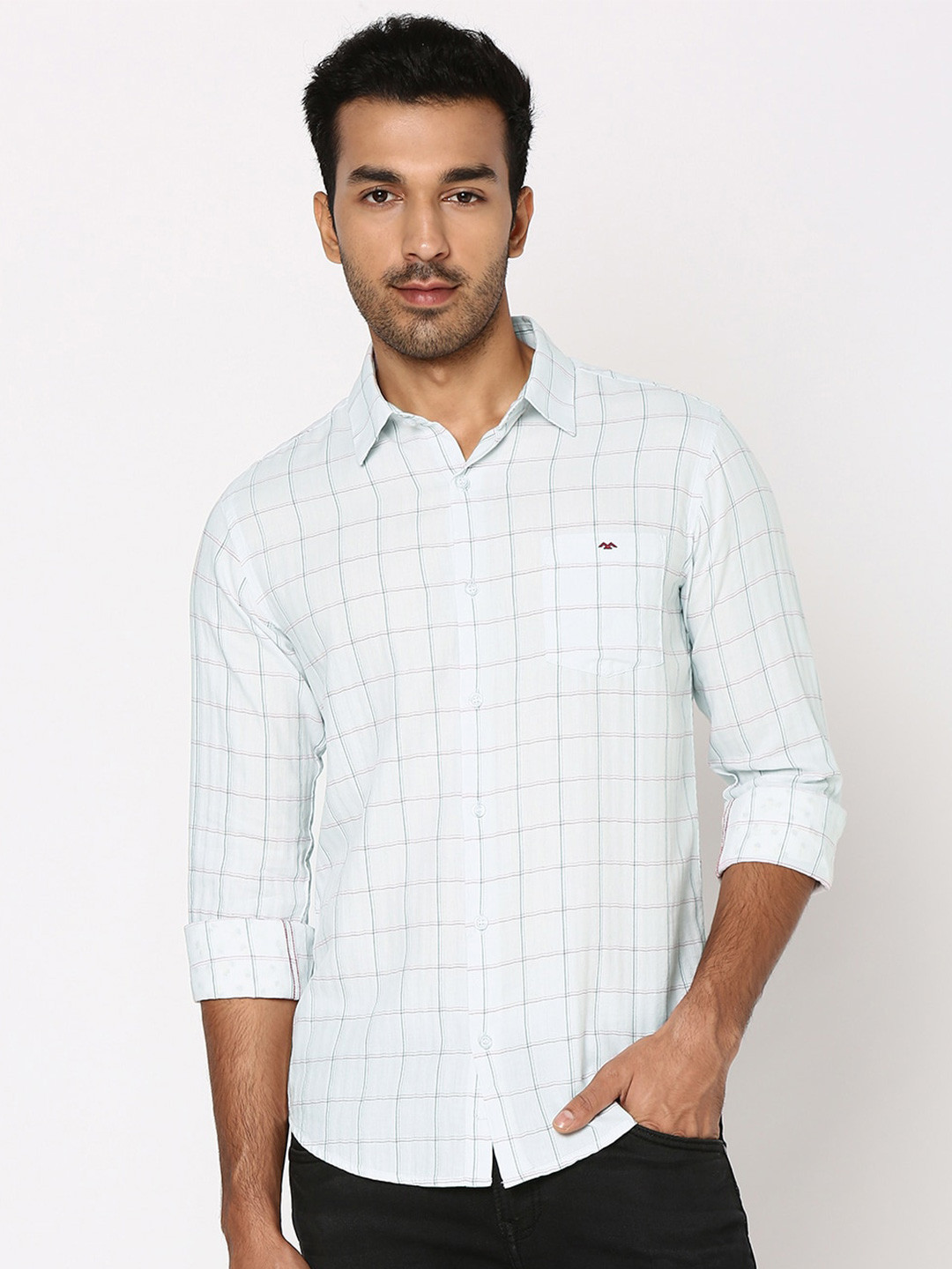 Buy Mufti Slim Fit Windowpane Checked Cotton Linen Casual Shirt ...