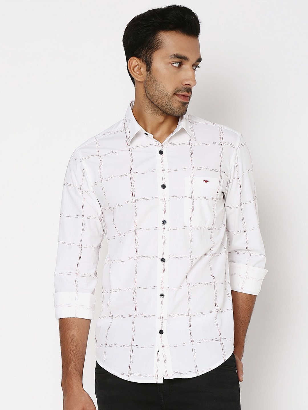 Buy Mufti Checked Spread Collar Pure Cotton Slim Fit Casual Shirt ...
