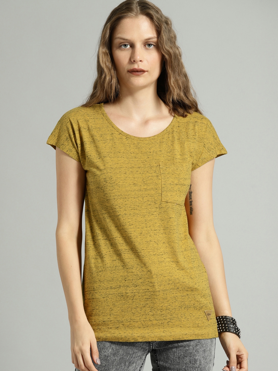 Buy Roadster Women Mustard Yellow Solid Top Tops For Women 2315474