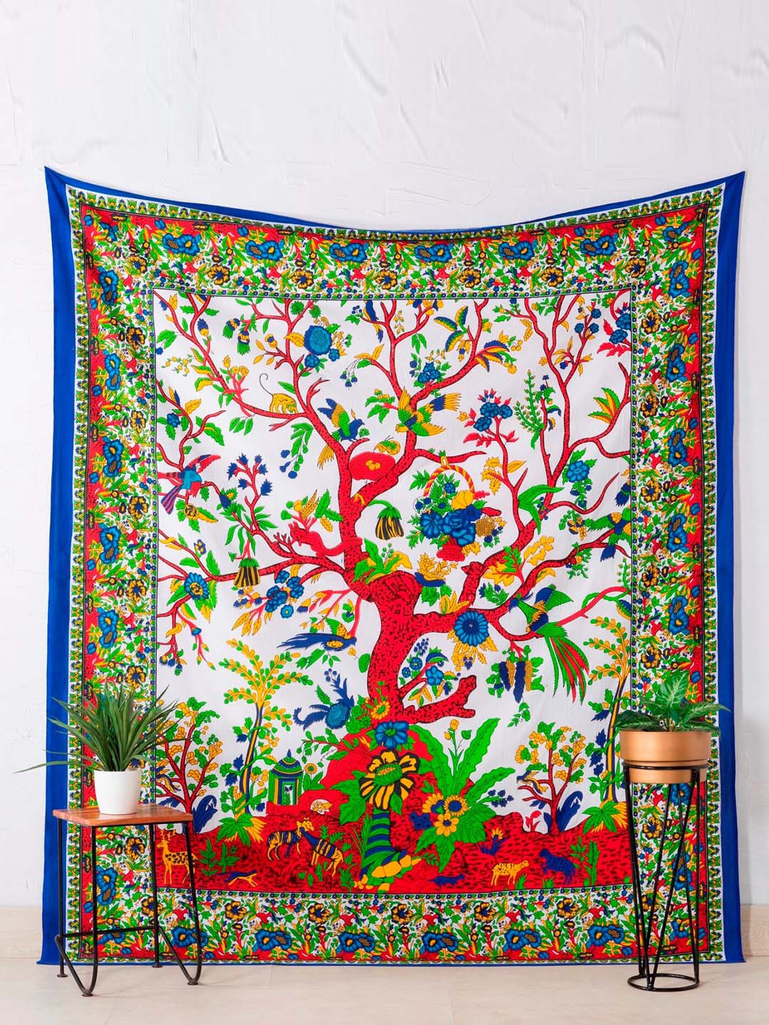 Buy HANDICRAFT PALACE White & Red Tree Of Life Printed Pure Cotton ...