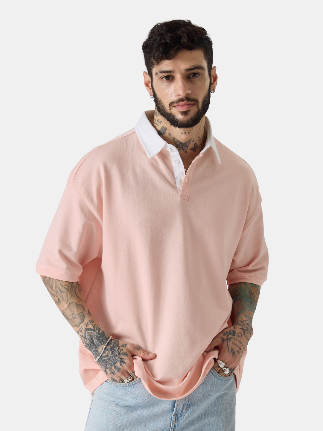 Buy The Souled Store Pink Polo Collar Drop Shoulder Sleeves Oversized ...