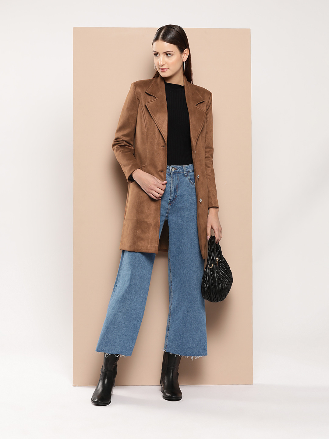 Buy Chemistry Solid Suede Finish Longline Overcoat - Coats for Women ...