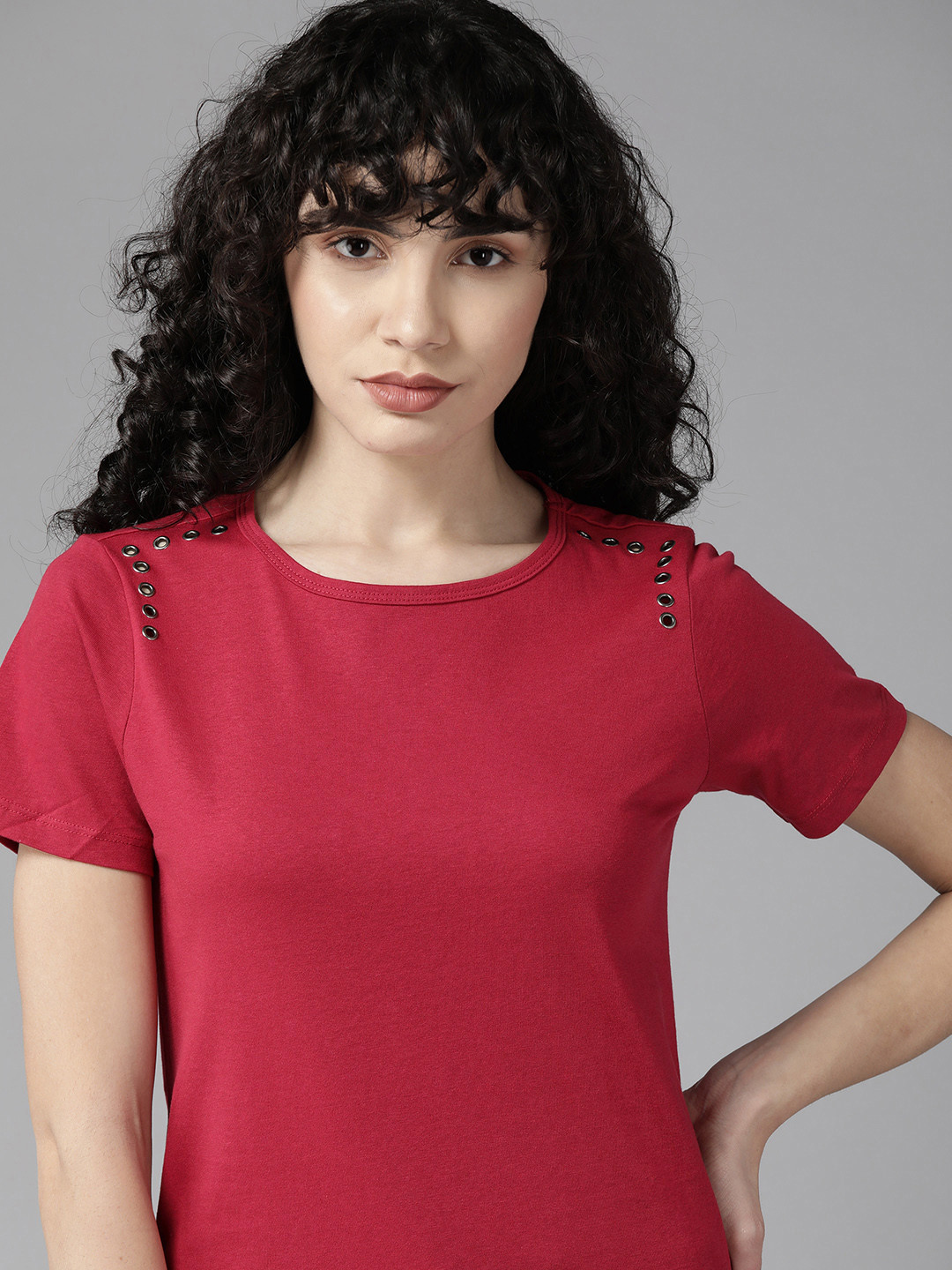 Buy Roadster Women Magenta Solid Pure Cotton Top - Tops for Women ...