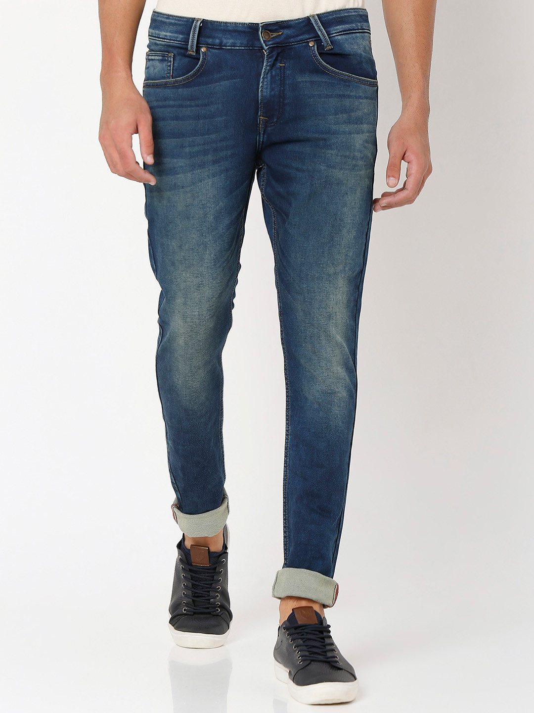 Buy Mufti Men Blue Skinny Fit Heavy Fade Stretchable Clean Look Jeans ...